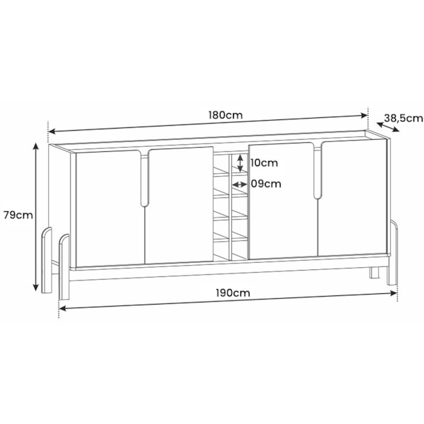 Aparador Buffet Sala Lizz 190cm com Pés de Madeira - Loja DoceLar