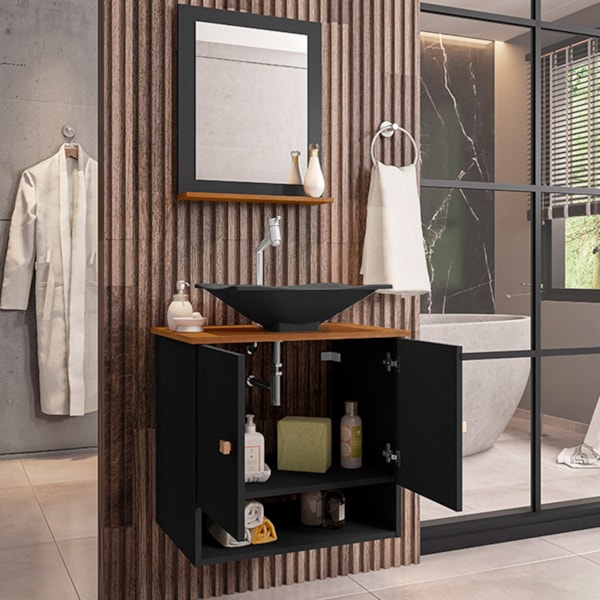 Gabinete Banheiro Deli Cuba Concava Preto Tor DL08 Val ABS - Loja DoceLar