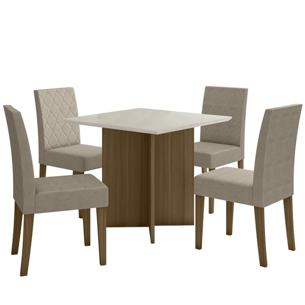 Mesa Jantar Helo Com Vidro 90x90 4 Cadeiras Jade - Loja DoceLar